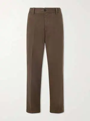 DRAKE'S Straight-leg Peached Cotton-twill Trousers - Brown