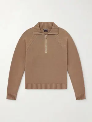 TOM FORD Wool And Cashmere-blend Half-zip Sweater - Brown