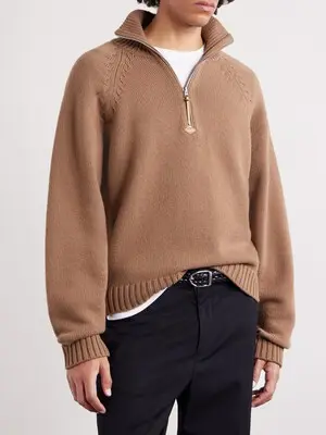 TOM FORD Wool And Cashmere-blend Half-zip Sweater - Brown