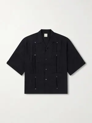 Kapital Camp-collar Pleated Linen Shirt