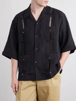 Kapital Camp-collar Pleated Linen Shirt