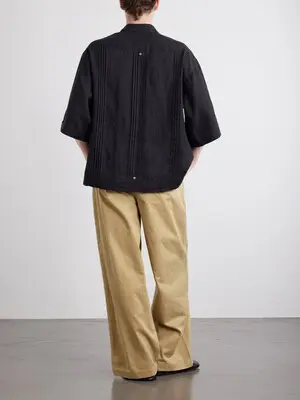 Kapital Camp-collar Pleated Linen Shirt