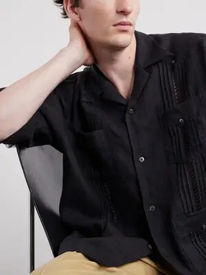 Kapital Camp-collar Pleated Linen Shirt