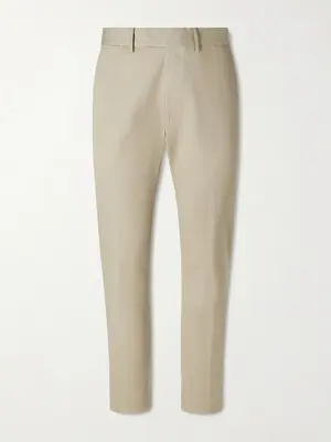 TOM FORD Tapered Cotton-blend Twill Trousers - Neutrals
