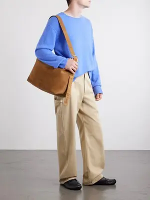 Loewe Loop Logo-debossed Suede Messenger Bag - Brown
