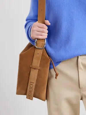Loewe Loop Logo-debossed Suede Messenger Bag - Brown