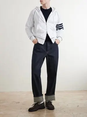 Thom Browne 4-bar Cotton-jersey Zip-up Hoodie