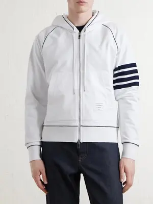 Thom Browne 4-bar Cotton-jersey Zip-up Hoodie