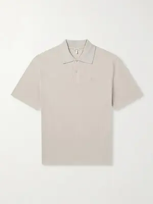 Loewe Anagram-embroidered Cotton-piqué Polo Shirt - Gray