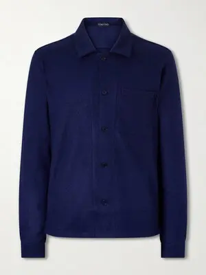 TOM FORD Logo-embroidered Cashmere Shirt - Blue