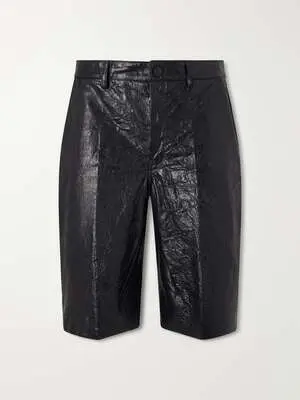 Rick Owens Straight-leg Full-grain Leather Shorts - Black