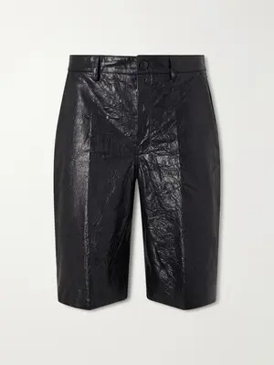 Rick Owens Straight-leg Full-grain Leather Shorts - Black