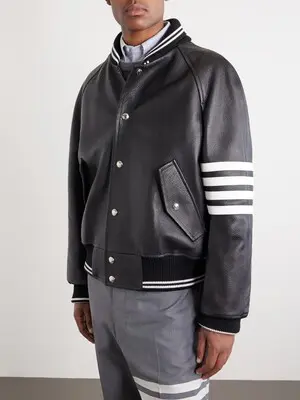 Thom Browne Oversized Striped Leather Bomber Jacket