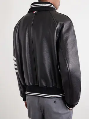 Thom Browne Oversized Striped Leather Bomber Jacket
