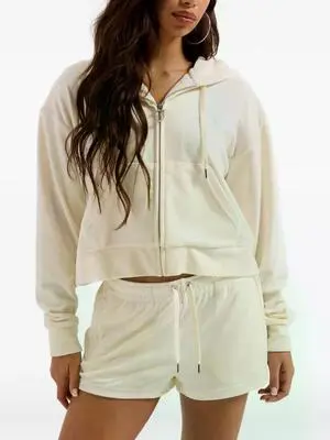 Juicy Couture Cropped Hoodie With Diamanté Monogram - Neutrals