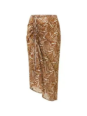 NICHOLAS Lia Ruched Slit Midi Skirt - Brown