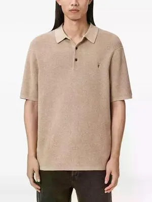 ALLSAINTS Waffle-knit Embroidered-logo Polo Shirt - Neutrals