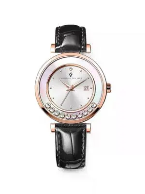 CHRISTIAN VAN SANT Bria 40mm Watch With Crystal-encrusted Bezel And Leather Bracelet - Silver