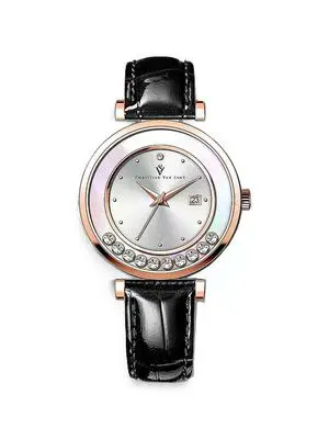 CHRISTIAN VAN SANT Bria 40mm Watch With Crystal-encrusted Bezel And Leather Bracelet