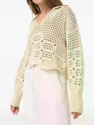 Beatrice B Open-knit Collar Sweater - Neutrals