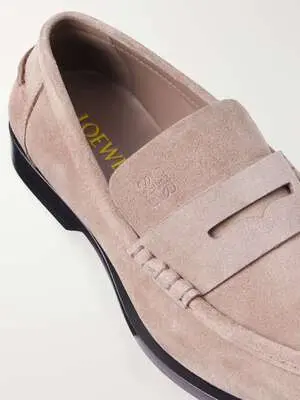 Loewe Bobine Logo-debossed Suede Loafers - Light Brown