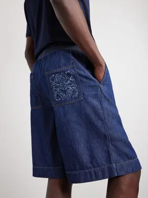 Loewe Wide-leg Cotton-chambray Drawstring Shorts