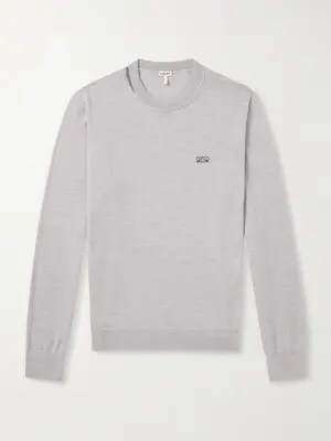 Loewe Anagram-embroidered Wool-blend Sweater - Gray