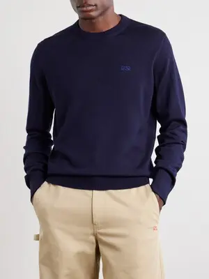 Loewe Anagram-embroidered Wool-blend Sweater - Blue