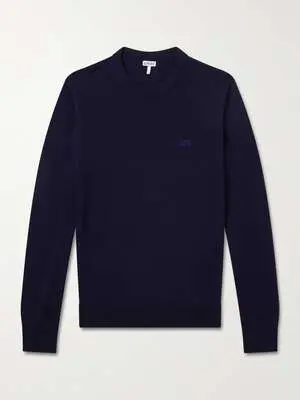 Loewe Anagram-embroidered Wool-blend Sweater - Navy