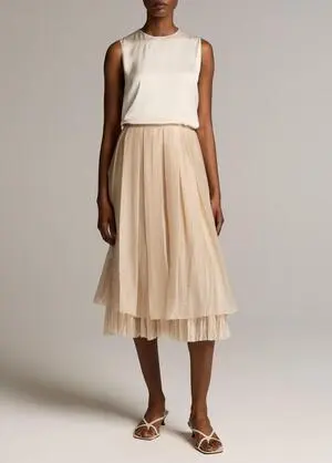 Vince Pleated Layered Midi Skirt - Blush Cloud