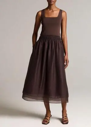 Vince Square-neck Mixed-media Dress - Iron
