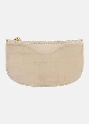 Vince Demma Croc-embsed Nubuck Leather Half-moon Cardholder - Marzipan