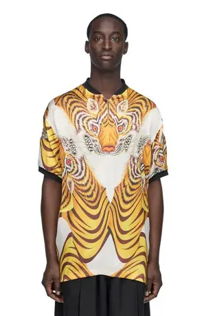Y3 Tiger Graphic Satin Jersey Polo