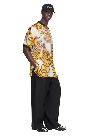 Y3 Tiger Graphic Satin Jersey Polo
