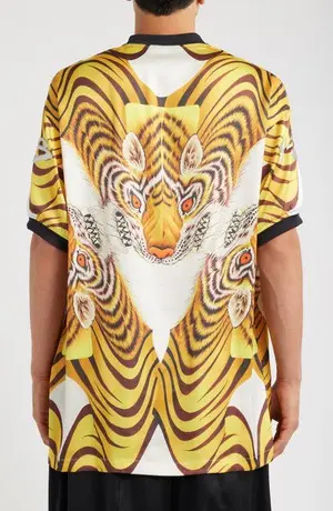 Y3 Tiger Graphic Satin Jersey Polo