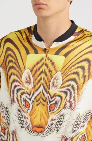 Y3 Tiger Graphic Satin Jersey Polo
