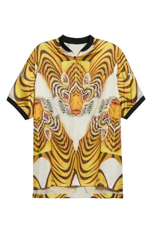 Y3 Tiger Graphic Satin Jersey Polo