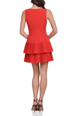 Avec Les Filles Pleat Double Ruffle Minidress
