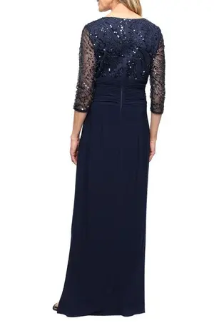 SL FASHIONS Sequin Bodice Matte Jersey Gown