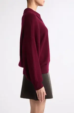 LISA YANG Etta Cashmere Polo Sweater - Deep Plum