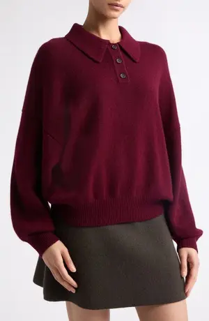LISA YANG Etta Cashmere Polo Sweater - Deep Plum