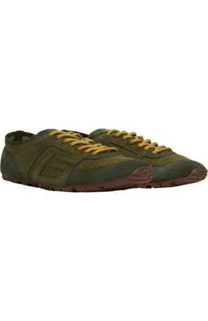 Balmain Racer Trainers In Mesh And Suede Leather - Khaki