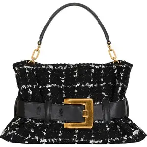 Balmain Medium Anthem Bag In Tweed - Black