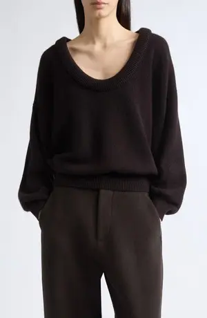 LISA YANG Doria Padded Scoop Neck Cashmere Sweater - Dark Oak