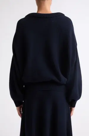 LISA YANG Doria Padded Scoop Neck Cashmere Sweater - Navy