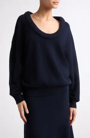 LISA YANG Doria Padded Scoop Neck Cashmere Sweater - Navy