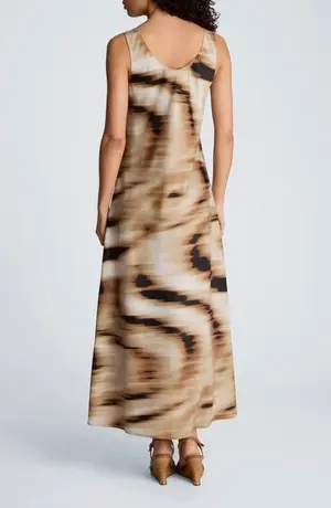 KENNETH COLE Abstract Print Stretch Satin Midi Dress