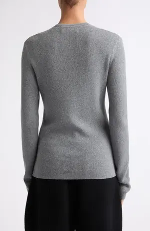 LISA YANG Airi Cotton & Cashmere Ribbed Henley - Deep Cloud