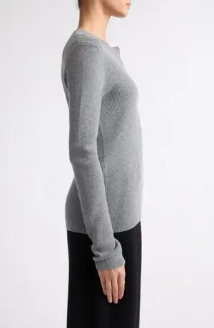 LISA YANG Airi Cotton & Cashmere Ribbed Henley - Deep Cloud