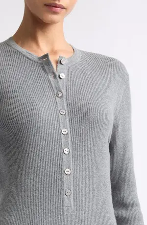 LISA YANG Airi Cotton & Cashmere Ribbed Henley - Deep Cloud